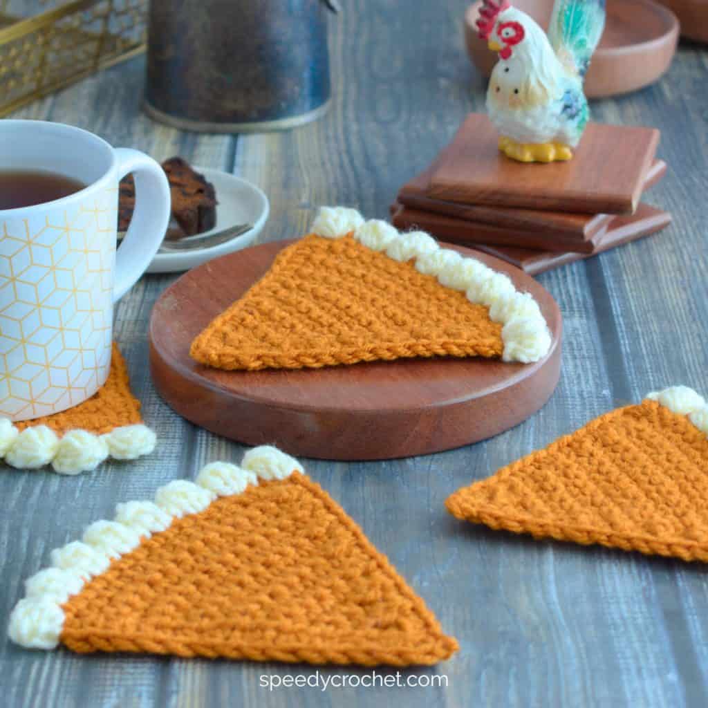 Crochet Pumpkin Pie Slice Coaster | Speedy Crochet